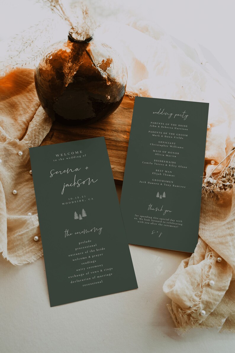 Forest Green Wedding Program Template Woodsy Wedding | Etsy