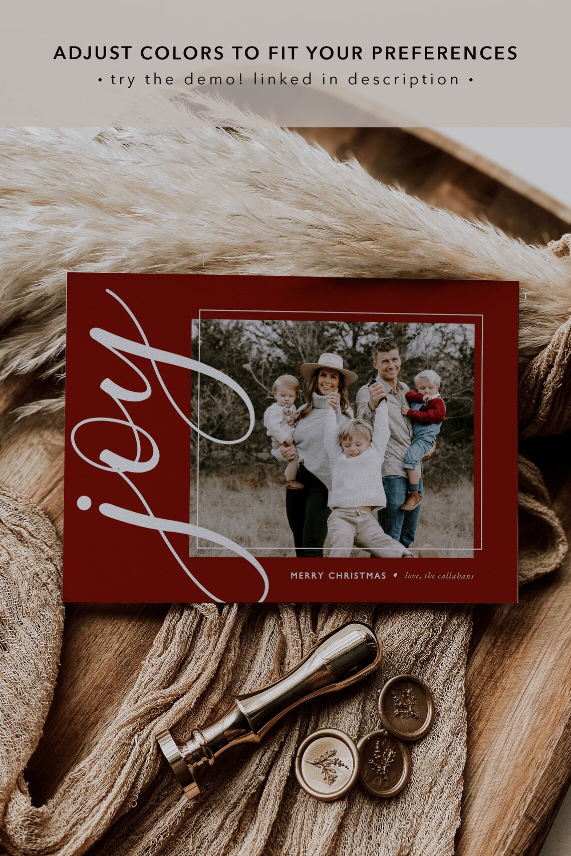 JOY Christmas Card Template | Modern Holiday Card | Family Christmas ...