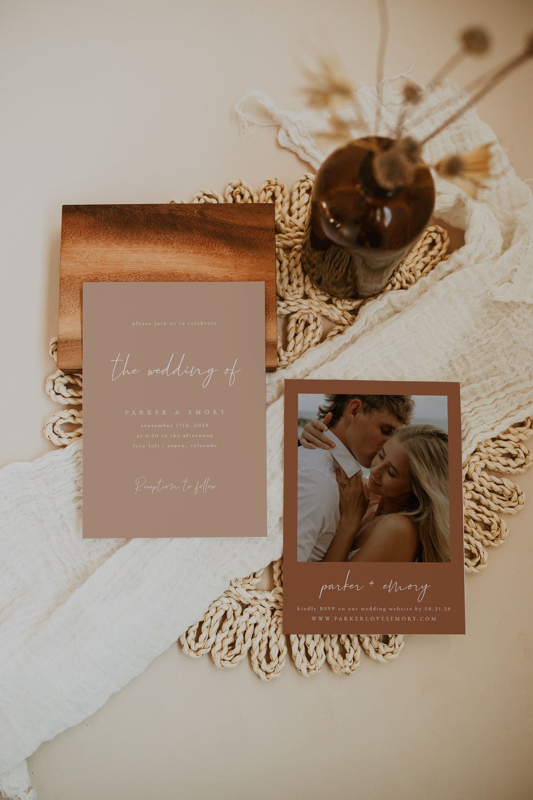Bohemian Wedding Invitation Template, Wedding Invitation With Photo ...