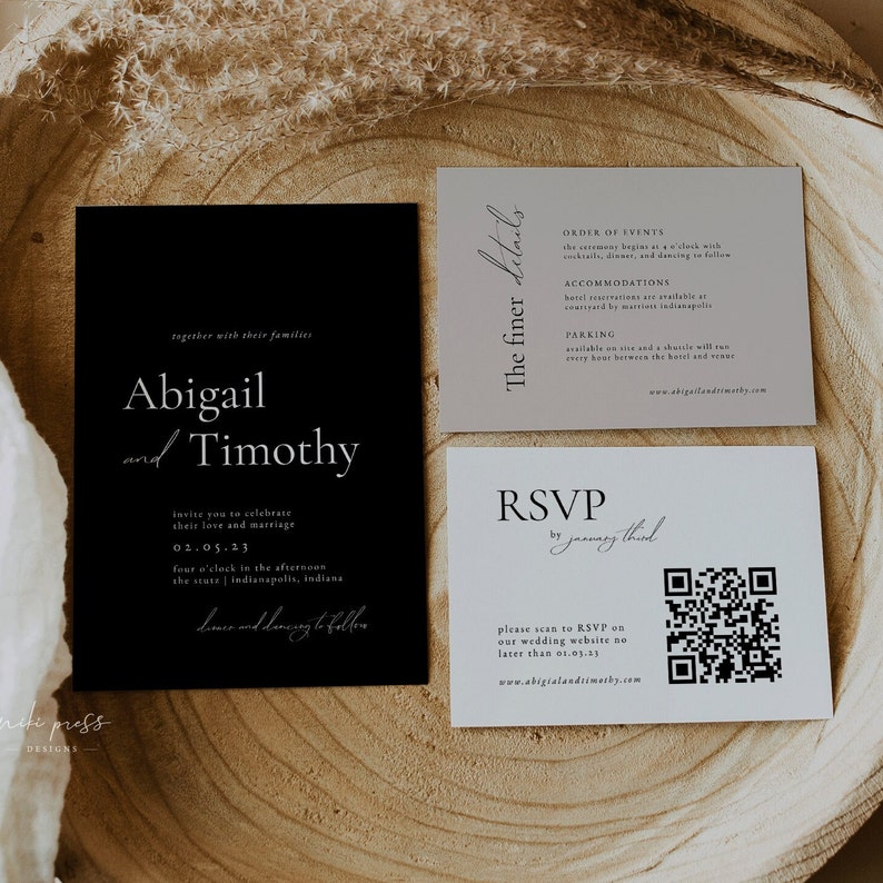 Modern Black Wedding Invitation Suite Template Minimalist - Etsy