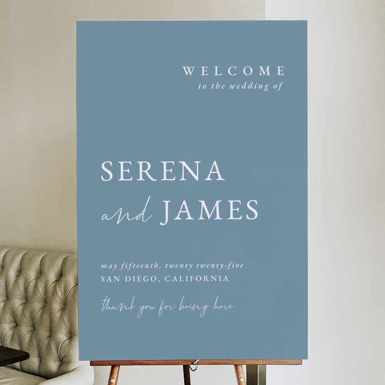 Dusty Blue Wedding Welcome Sign Template | Modern Wedding Welcome Sign ...