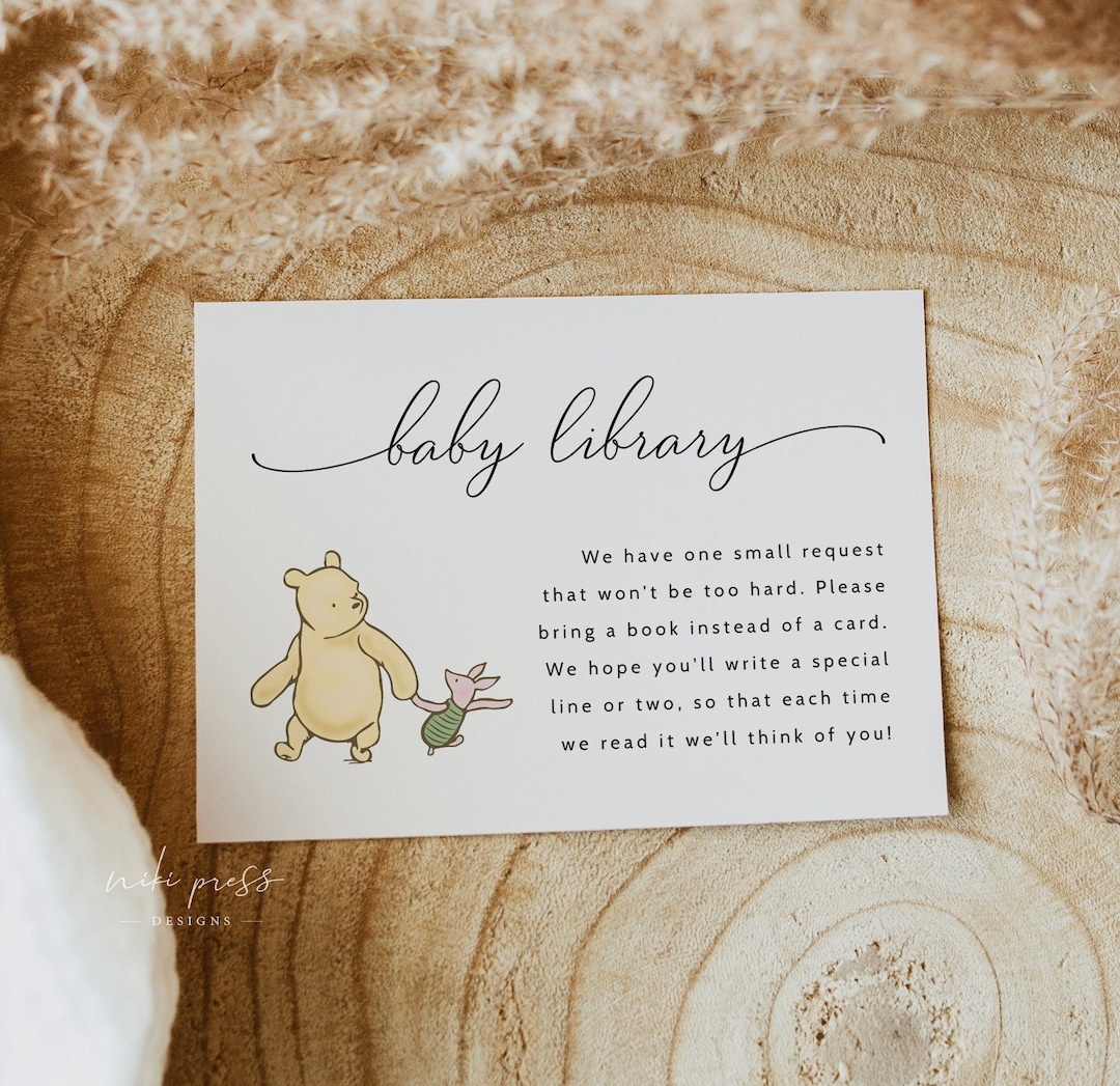 Winnie the Pooh Books for Baby Template, Baby Library Card, Bring a ...