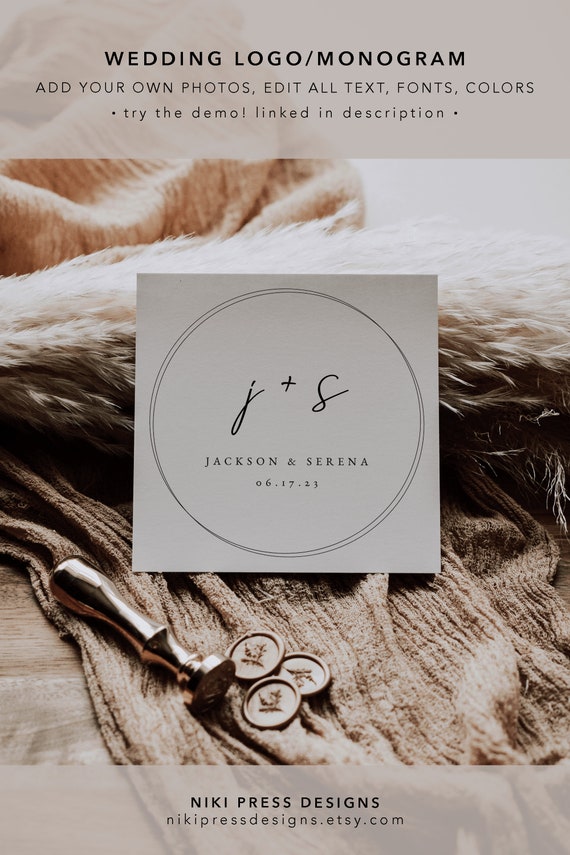 Wedding Monogram Template Wedding Logo Minimalist Wedding | Etsy