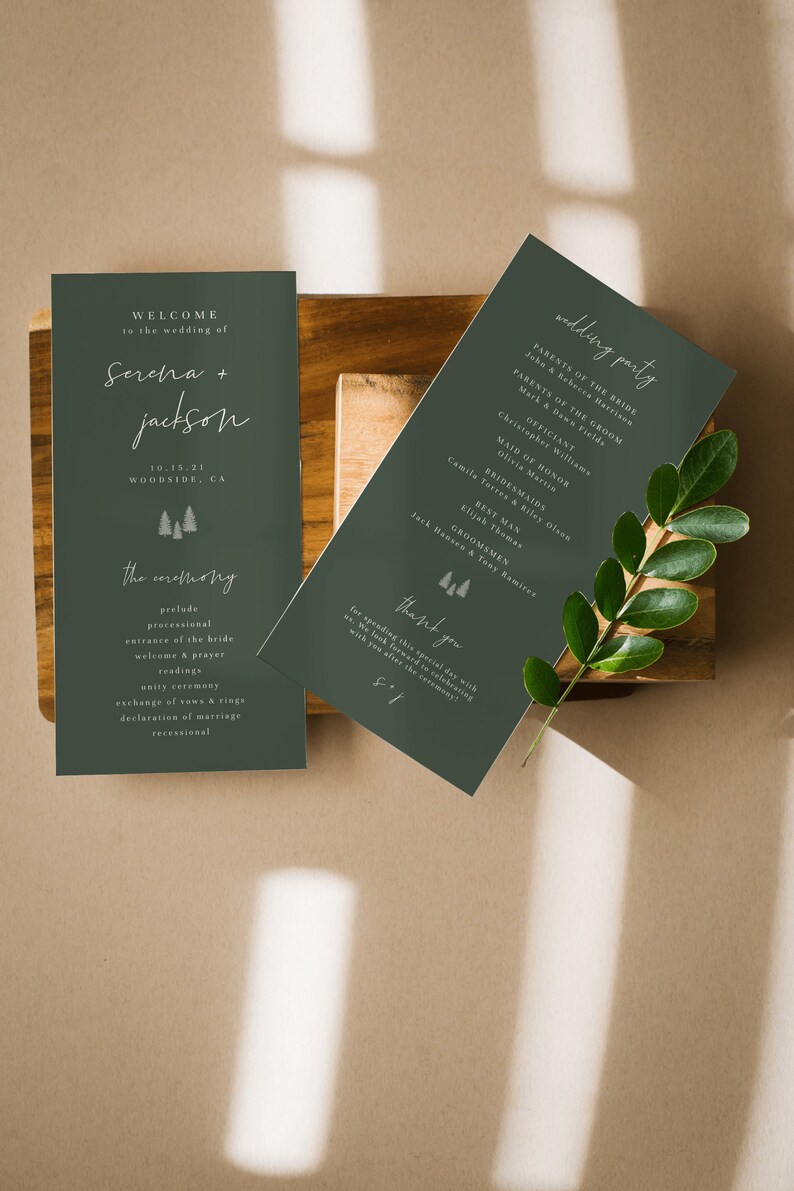 Forest Green Wedding Program Template Woodsy Wedding | Etsy