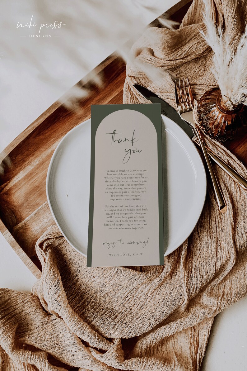 Boho Wedding Thank You Note Template — Wedding Table Thank You Card ...