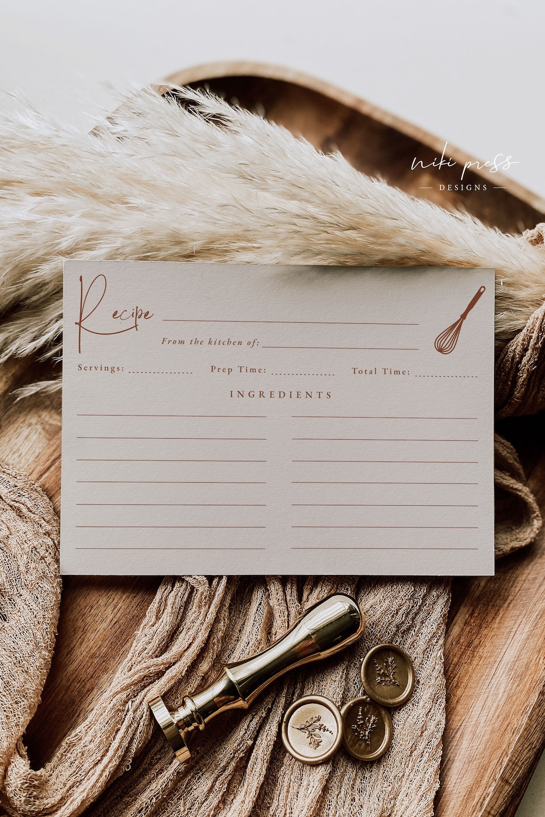 Modern Boho Recipe Card Template, Editable Recipe Cards for Recipe Box ...