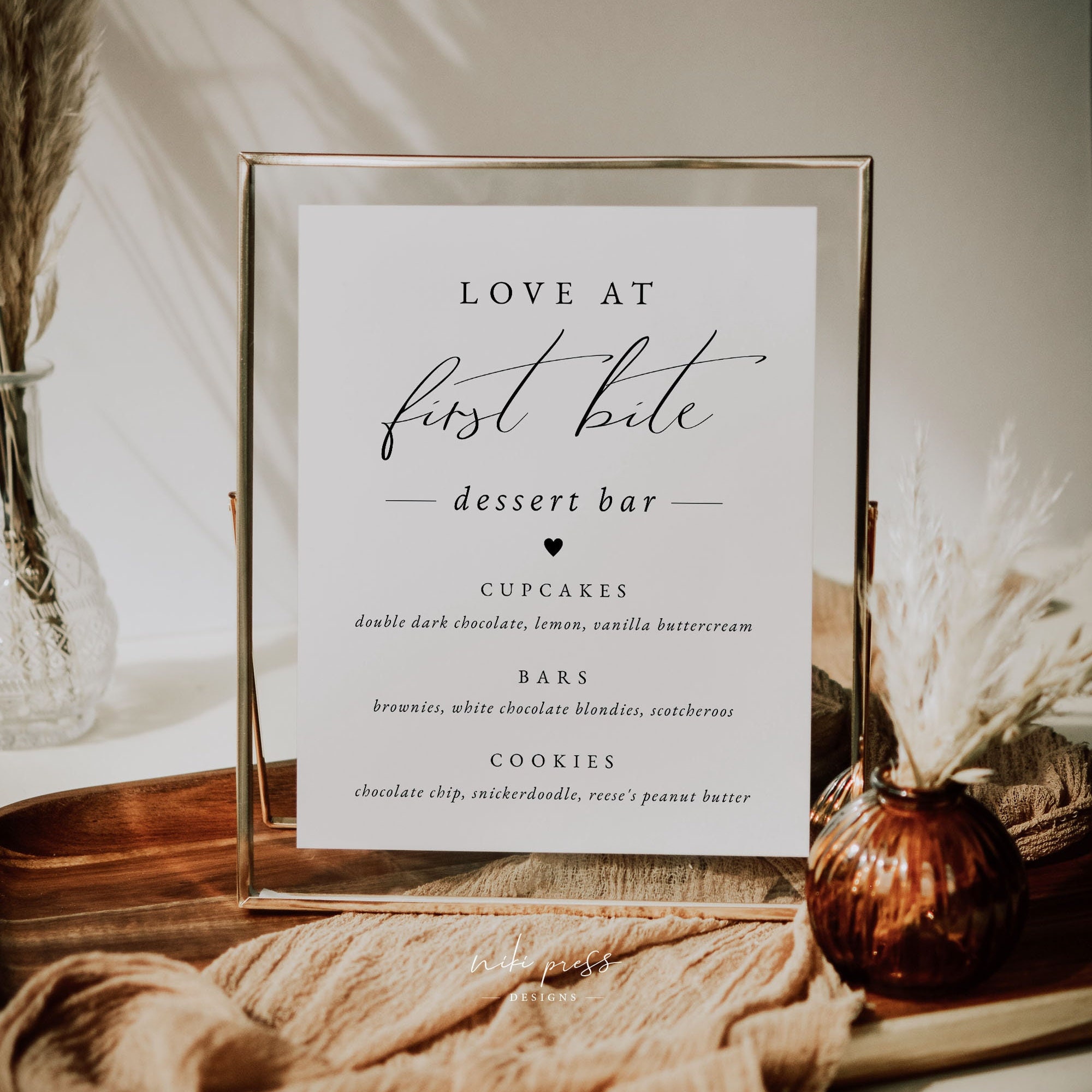 Elegant Minimalist Dessert Table Sign Template | Love at First Bite ...