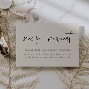 Bridal Shower Recipe Request Card Template | Minimalist Recipe Card for ...