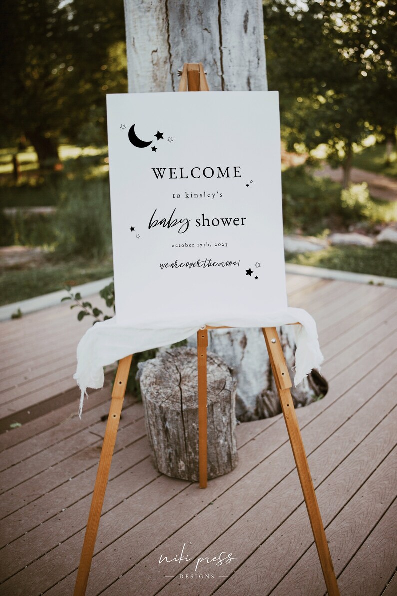 Over the Moon Baby Shower Welcome Sign Template — Modern Baby Shower ...