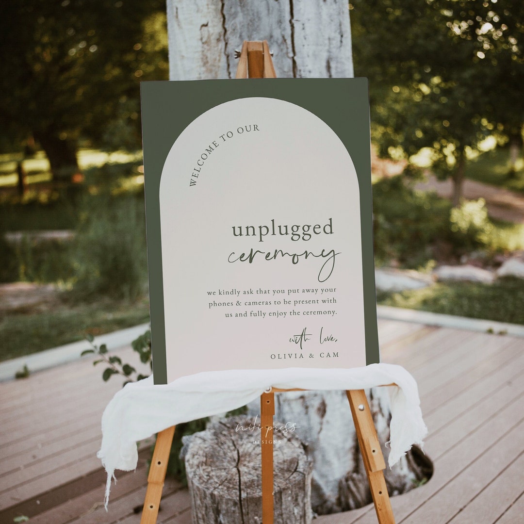 Arched Olive Unplugged Ceremony Sign Template — Unplugged Wedding ...