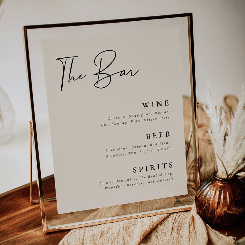 Modern Boho Bar Menu Sign Template Minimalist Wedding Bar - Etsy