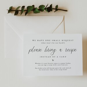 Bridal Shower Recipe Request Card Template | Minimalist Recipe Card for ...