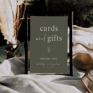 Earthy Olive Wedding Cards and Gifts Sign Template | Printable Cards ...