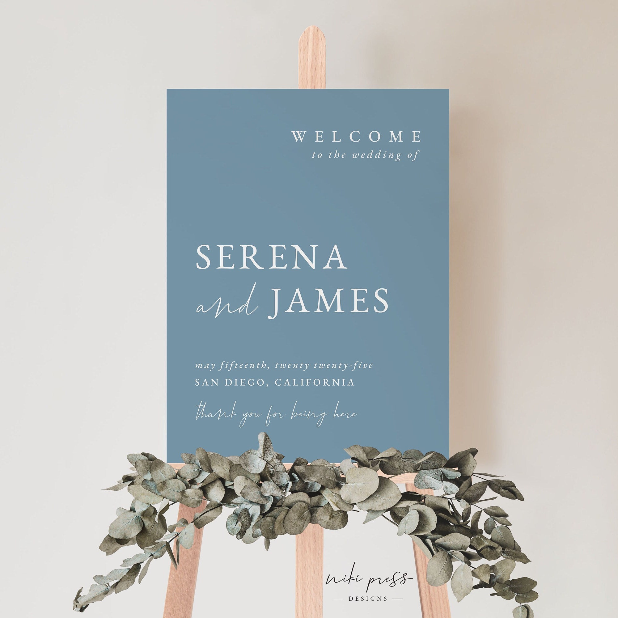 Dusty Blue Wedding Welcome Sign Template | Modern Wedding Welcome Sign ...