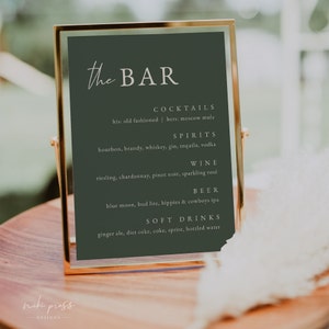 Forest Green Bar Menu Template | Green Wedding Drink Sign | Modern ...
