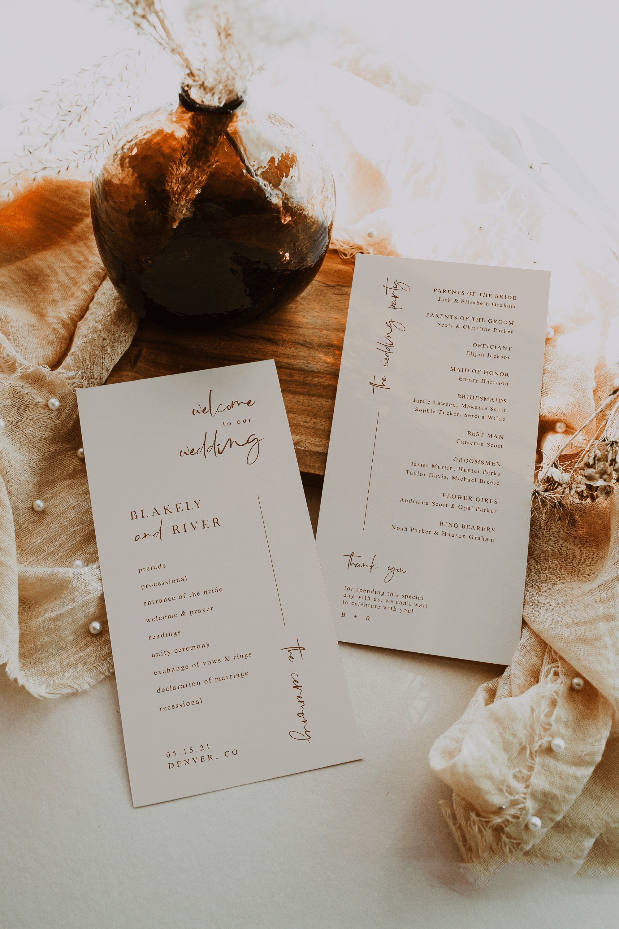 Modern Boho Wedding Program Template Minimalist Wedding - Etsy