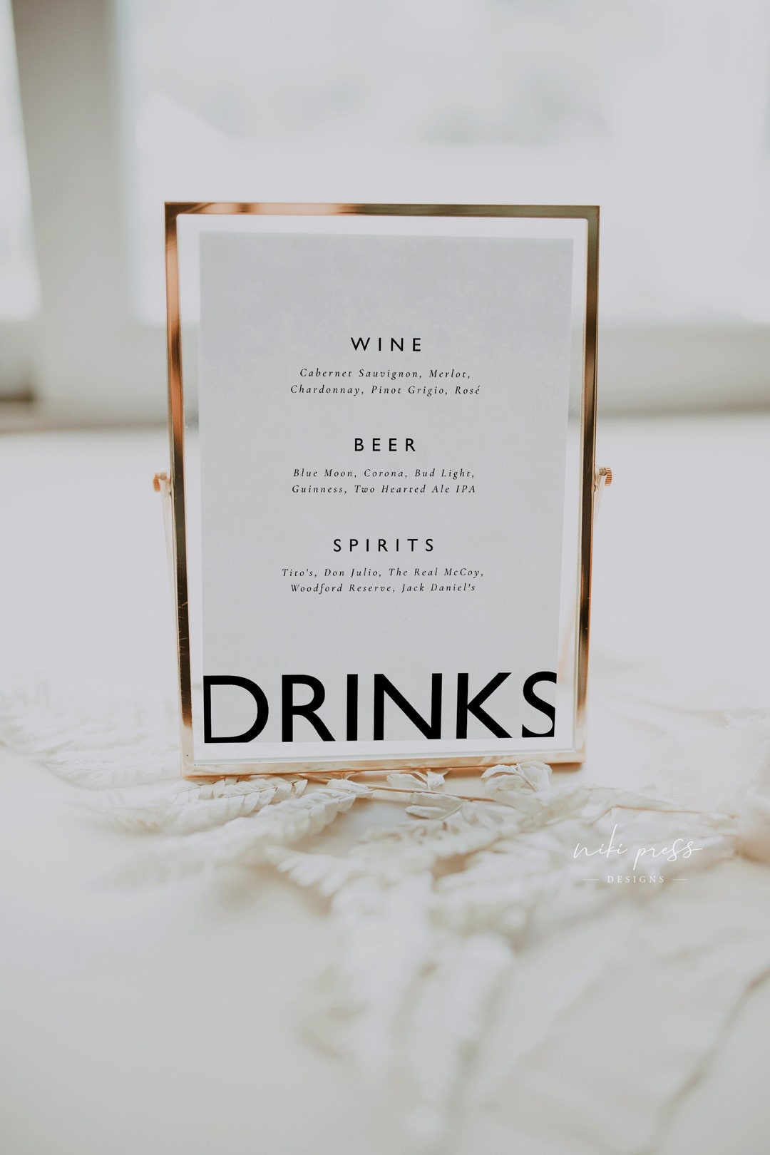 Modern Drinks Menu Sign Template Minimalist Wedding Bar Menu Modern ...