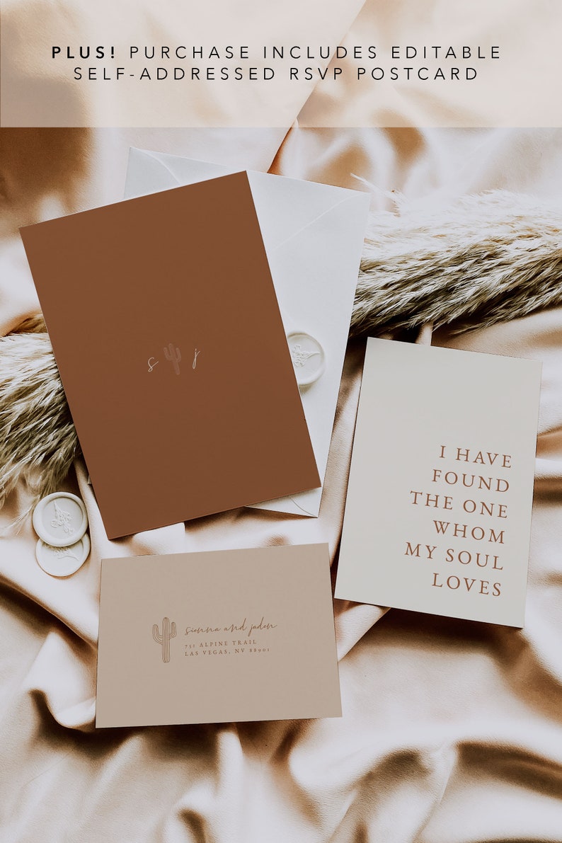 Desert Wedding Invitation Suite Template, Cactus Wedding Invitation ...