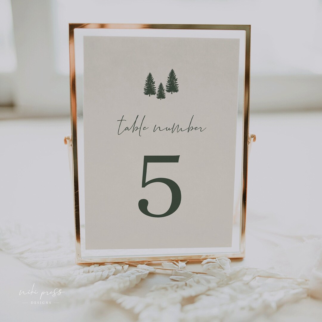 Forest Wedding Table Numbers Template | Pine Tree Wedding Table Numbers ...