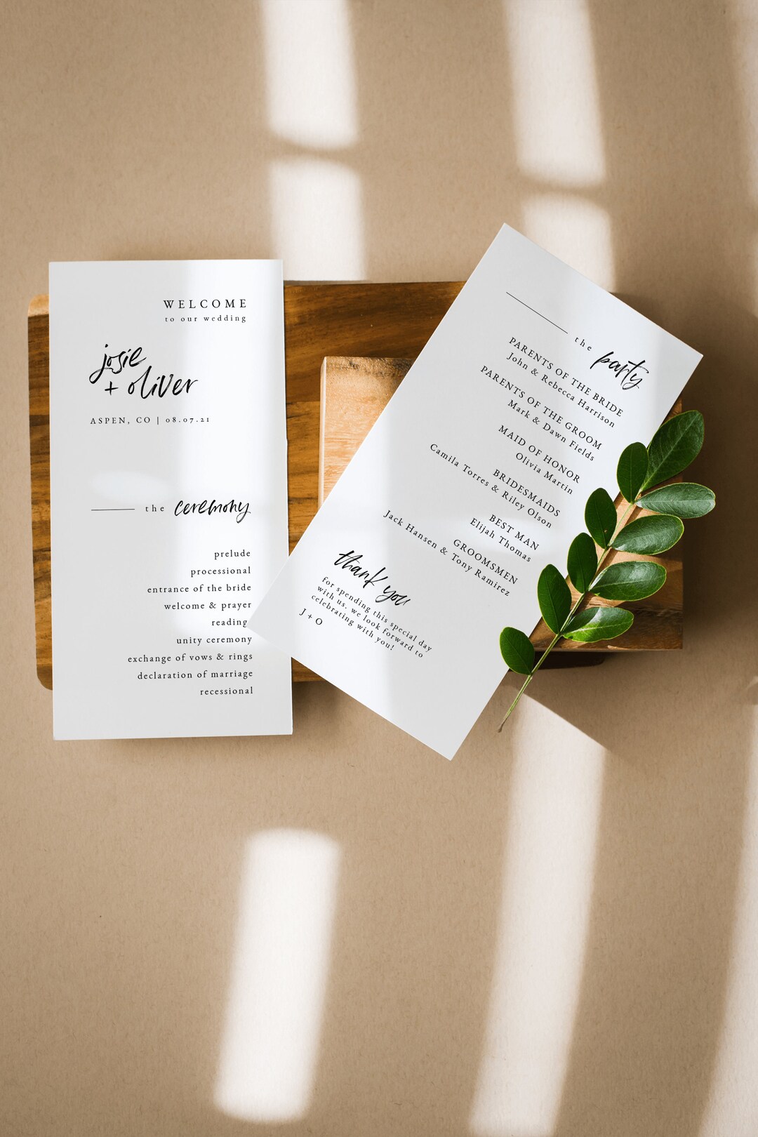 Minimalist Wedding Program Template — Modern Wedding Ceremony Program ...