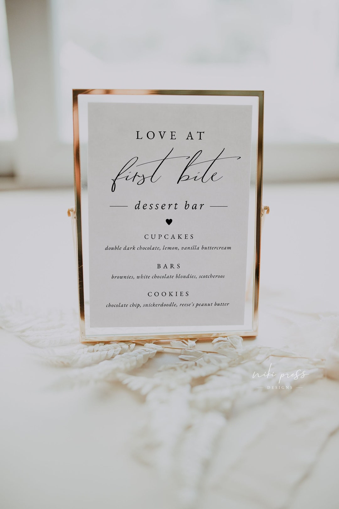 Elegant Minimalist Dessert Table Sign Template | Love at First Bite ...