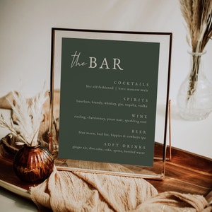 Forest Green Bar Menu Template | Green Wedding Drink Sign | Modern ...