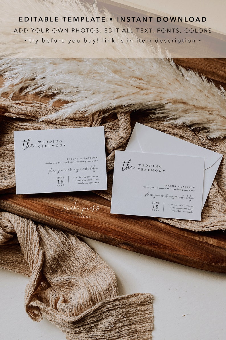 Minimalist Wedding Ceremony Insert Card Template Printable - Etsy