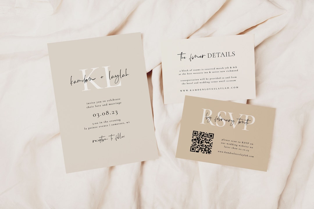 Modern Neutral Wedding Invitation Suite Template | Minimalist Wedding ...