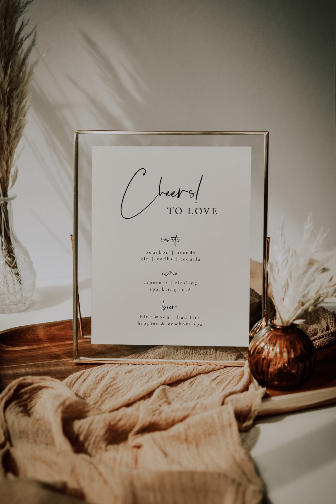 Minimalist Boho Bar Menu Sign Template — Wedding Cocktail Menu ...