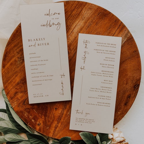 Modern Boho Wedding Program Template Minimalist Wedding - Etsy