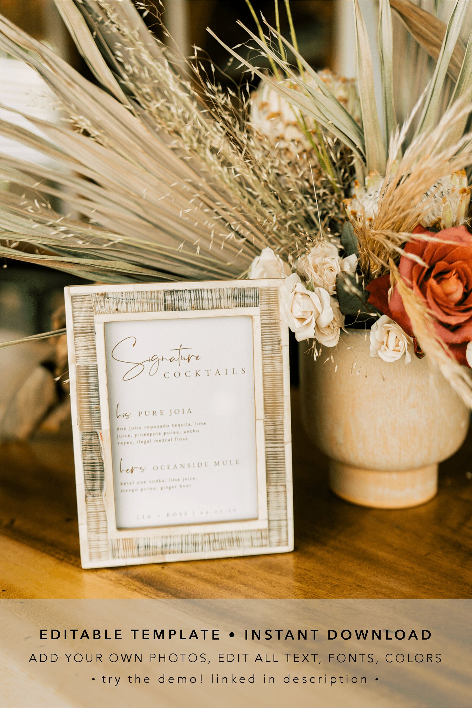 Cocktail Menu Sign Template — Wedding Cocktail Menu — His and Hers ...