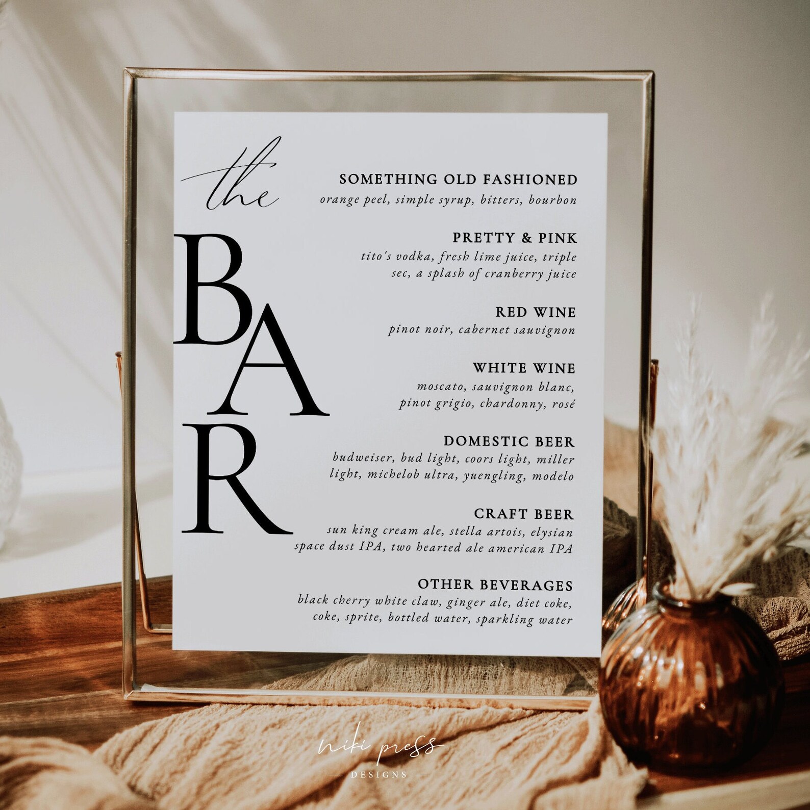 Modern Bar Sign Template | Classic Wedding Drink Sign | Elegant Wedding ...