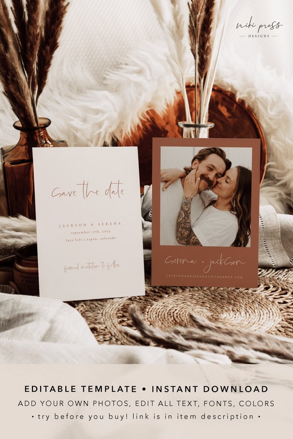 Dusty Terracotta Save the Date Template Modern Photo Save | Etsy
