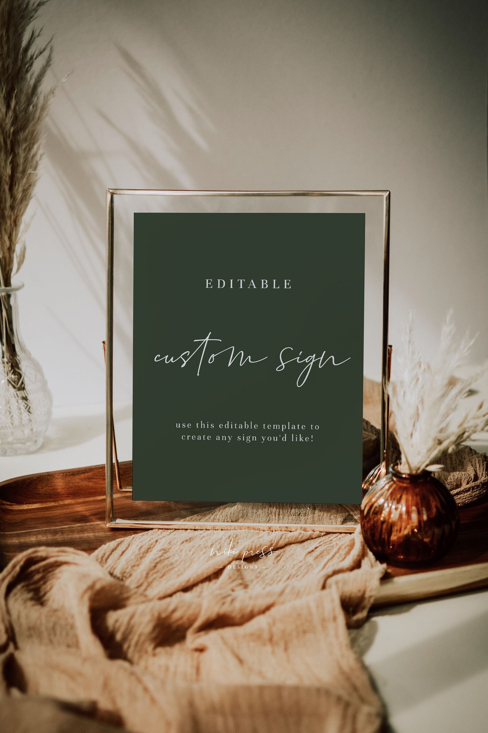 Forest Green Custom Wedding Sign Template | Printable Boho Wedding Sign ...