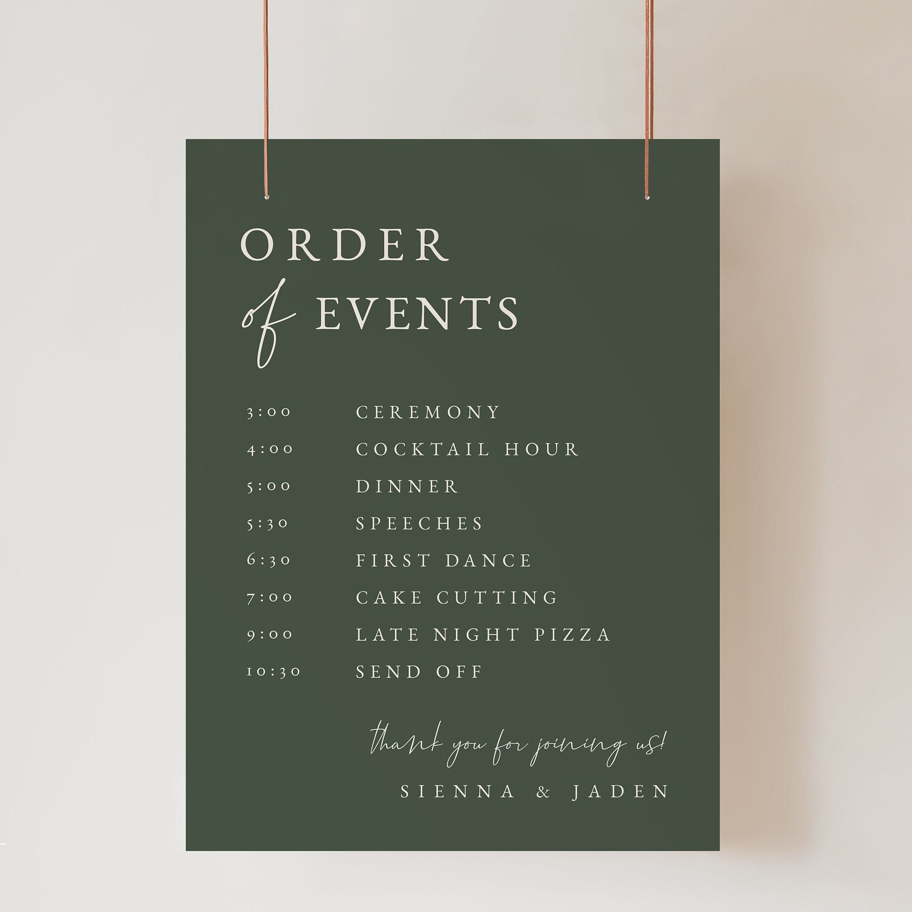 Forest Green Order of Events Wedding Sign Template | Rustic Wedding ...