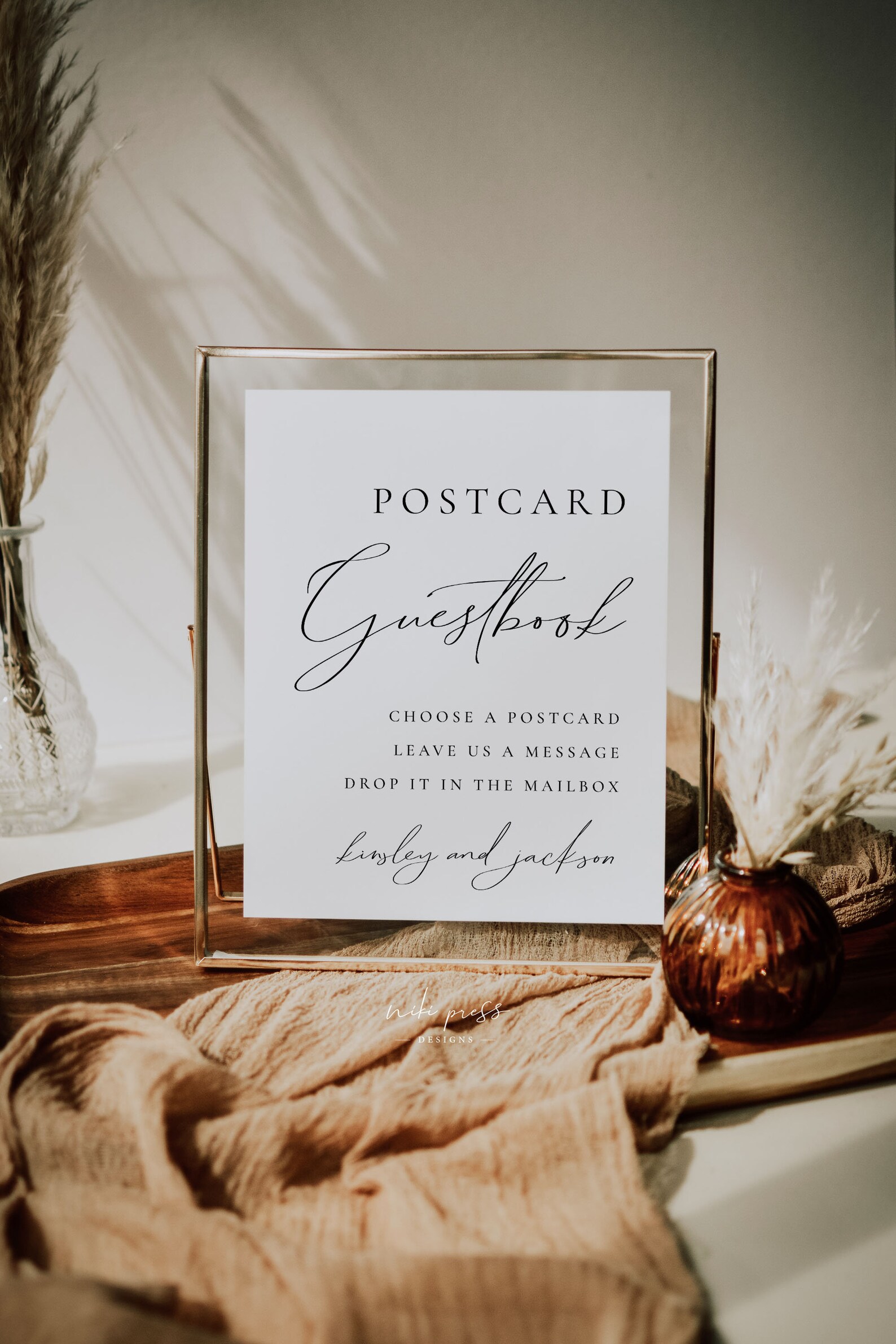 Elegant Postcard Guest Book Sign Template, Modern Wedding Guestbook ...