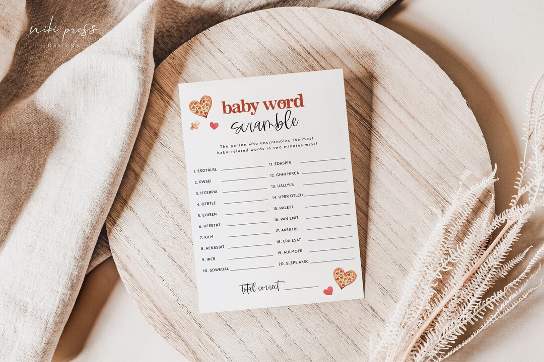 Pizza Baby Shower Word Scramble Game Template, Word Scramble Baby ...