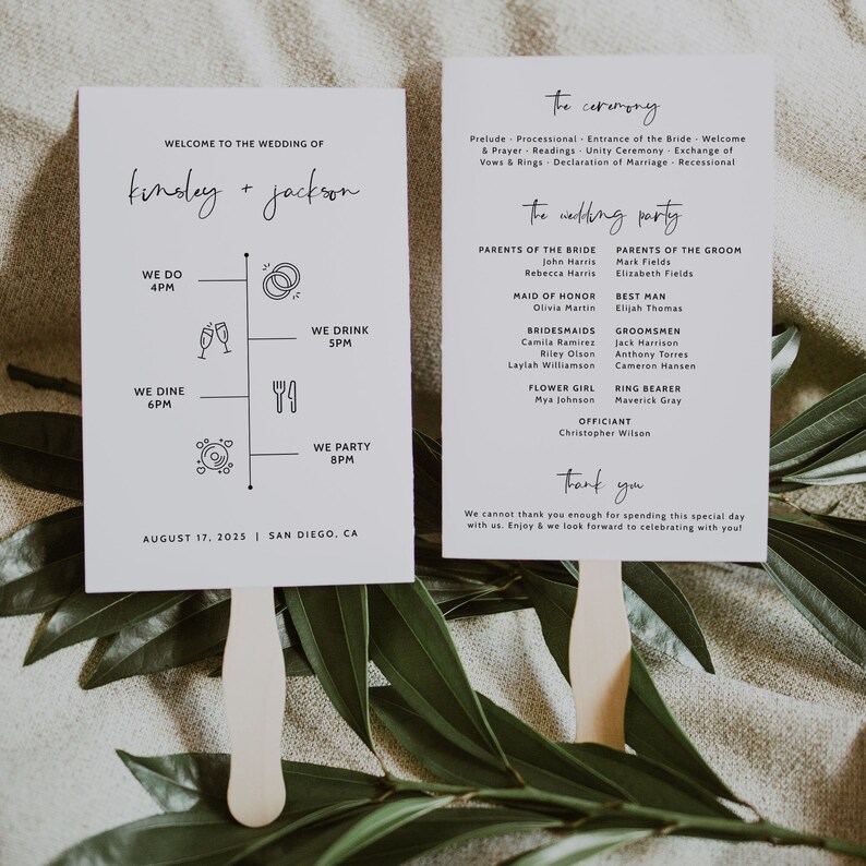 Modern Wedding Fan Program Template | Wedding Timeline Program ...