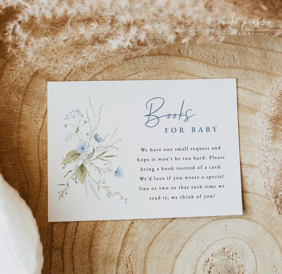Blue Floral Books for Baby Template, Baby Library Card, Bring a Book ...