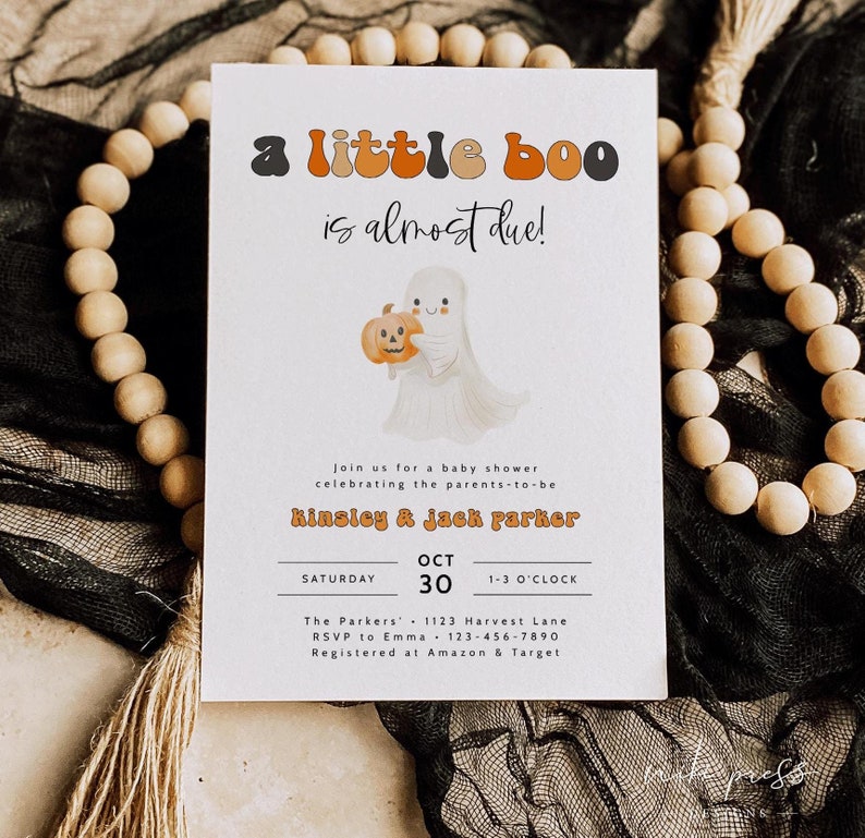 Plantilla de invitación para baby shower de A Little Boo is Almost ...