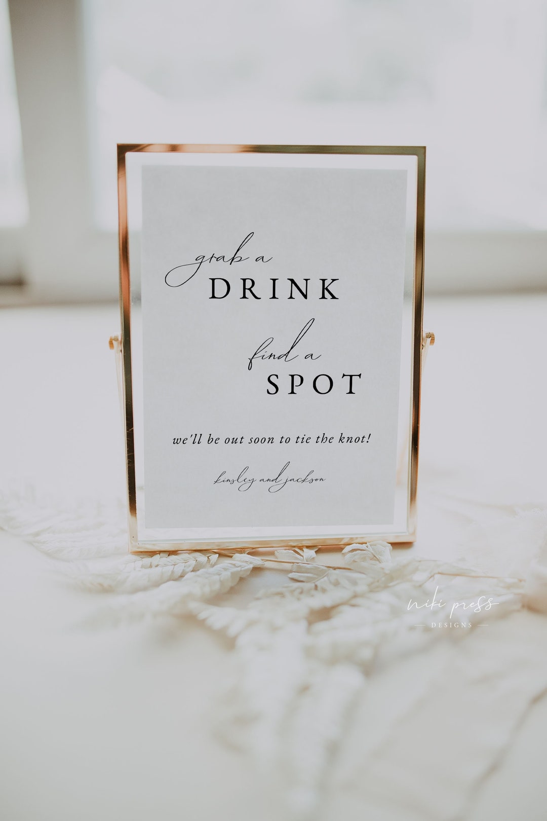 Modern Grab a Drink Wedding Sign Template, Wedding Ceremony Drink Sign ...