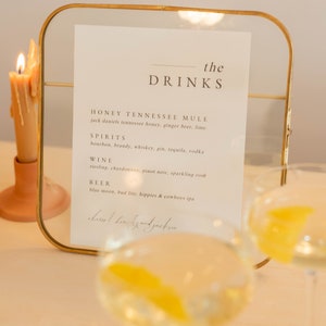 Elegant Minimalist Wedding Bar Menu Template — Wedding Drinks Menu ...