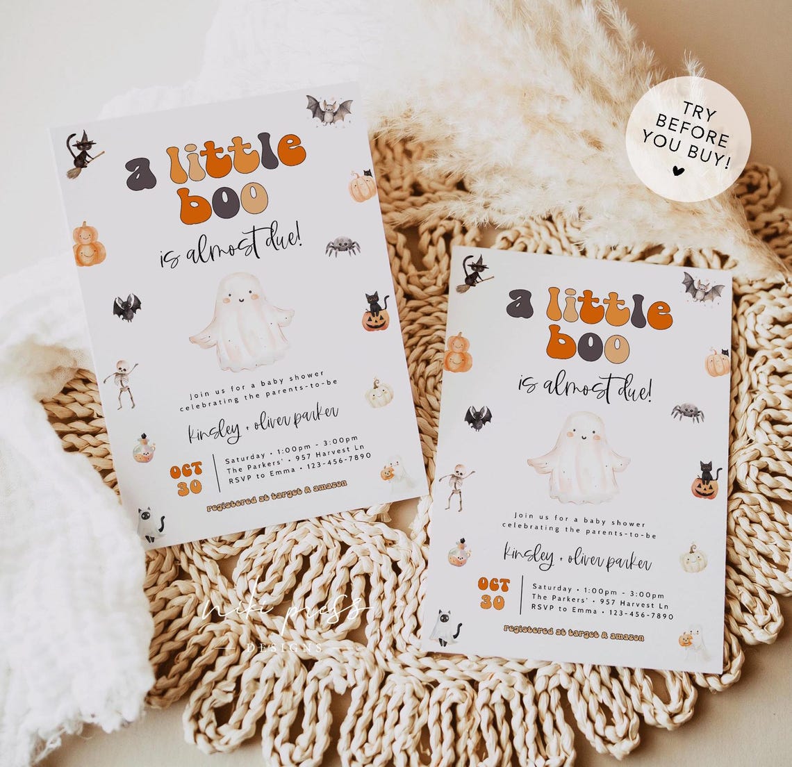 A Little Boo is Almost Due Baby Shower Invitation Template, Halloween ...