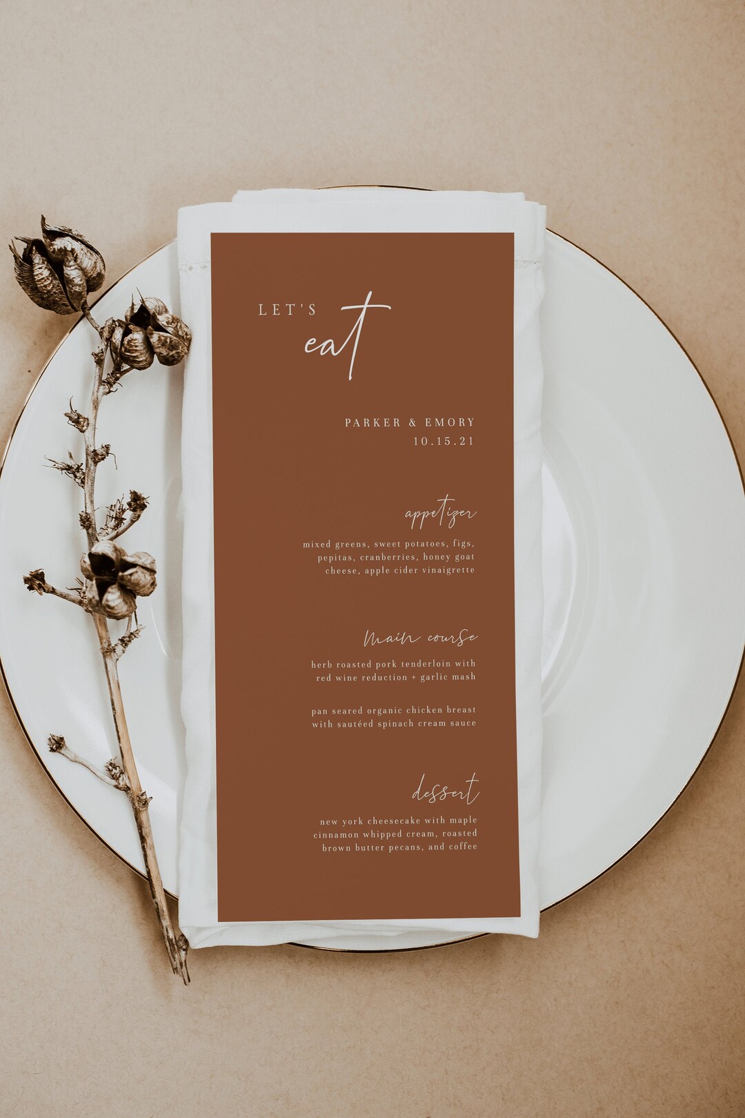 Bohemian Wedding Dinner Menu Template — Terracotta Wedding Menu ...