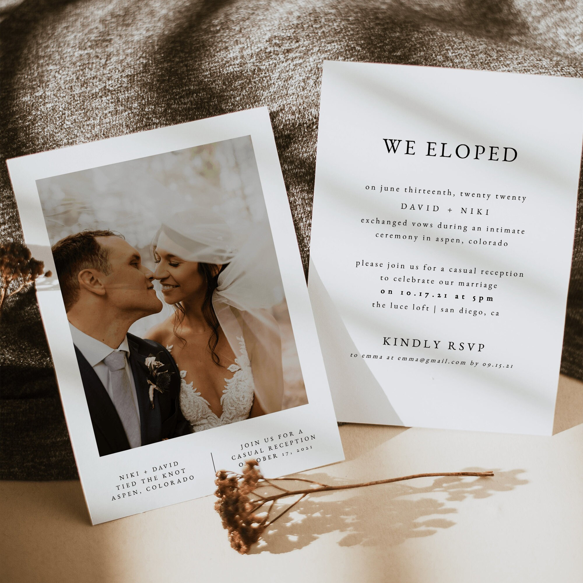 Printable Elopement Reception Invitation Template | Elopement ...