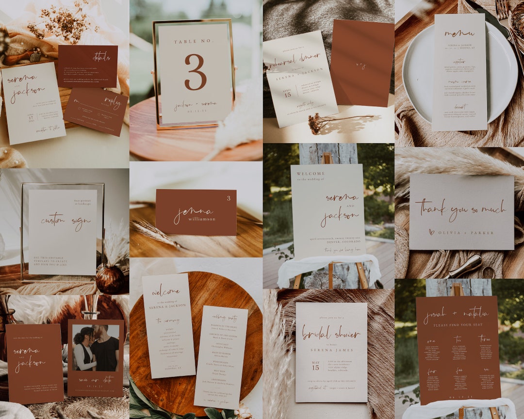 Warm Terracotta Wedding Template Bundle — Boho Wedding Suite Bundle ...