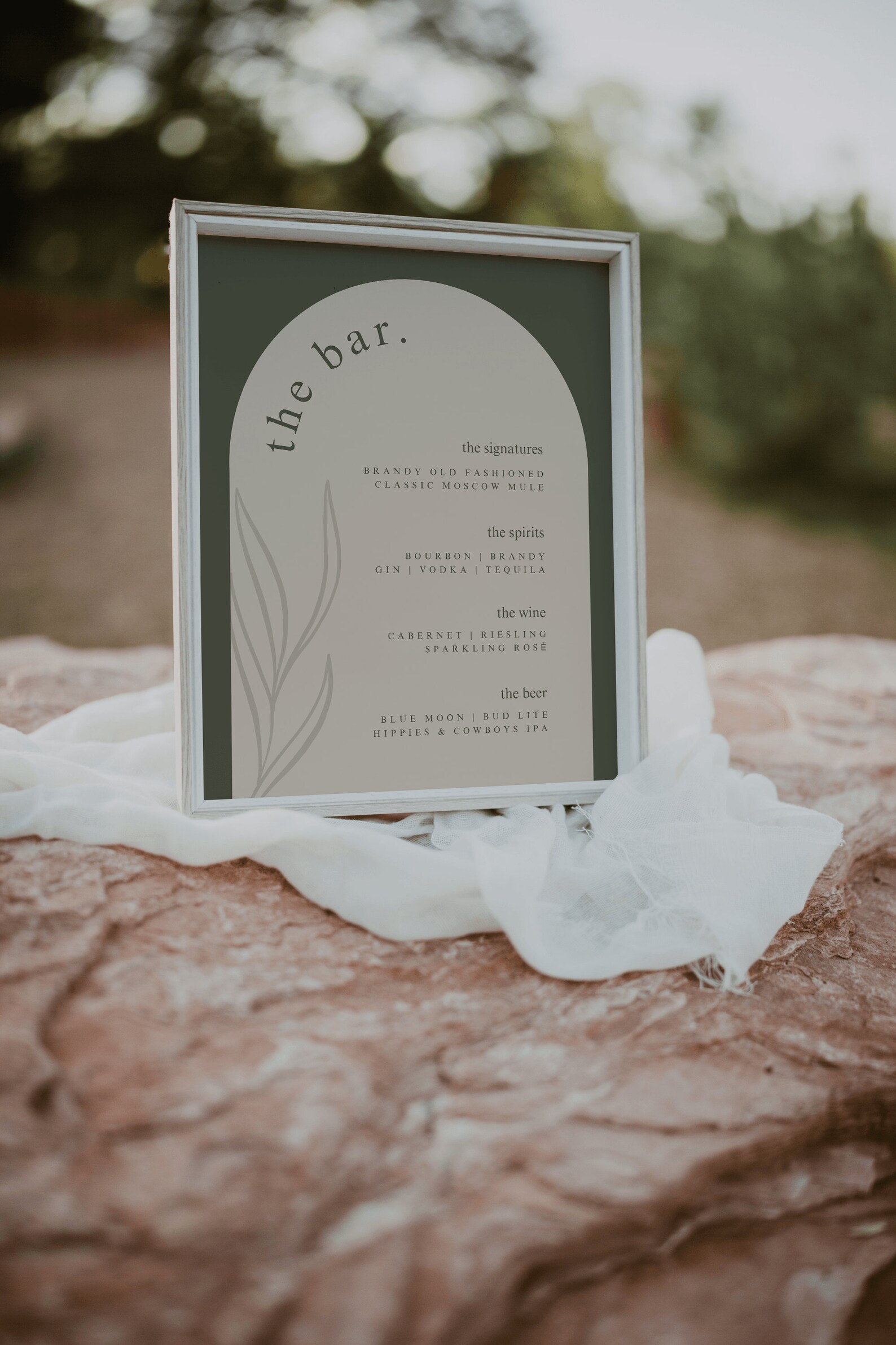 Arched Bar Menu Sign Template Olive Green Wedding Drinks - Etsy