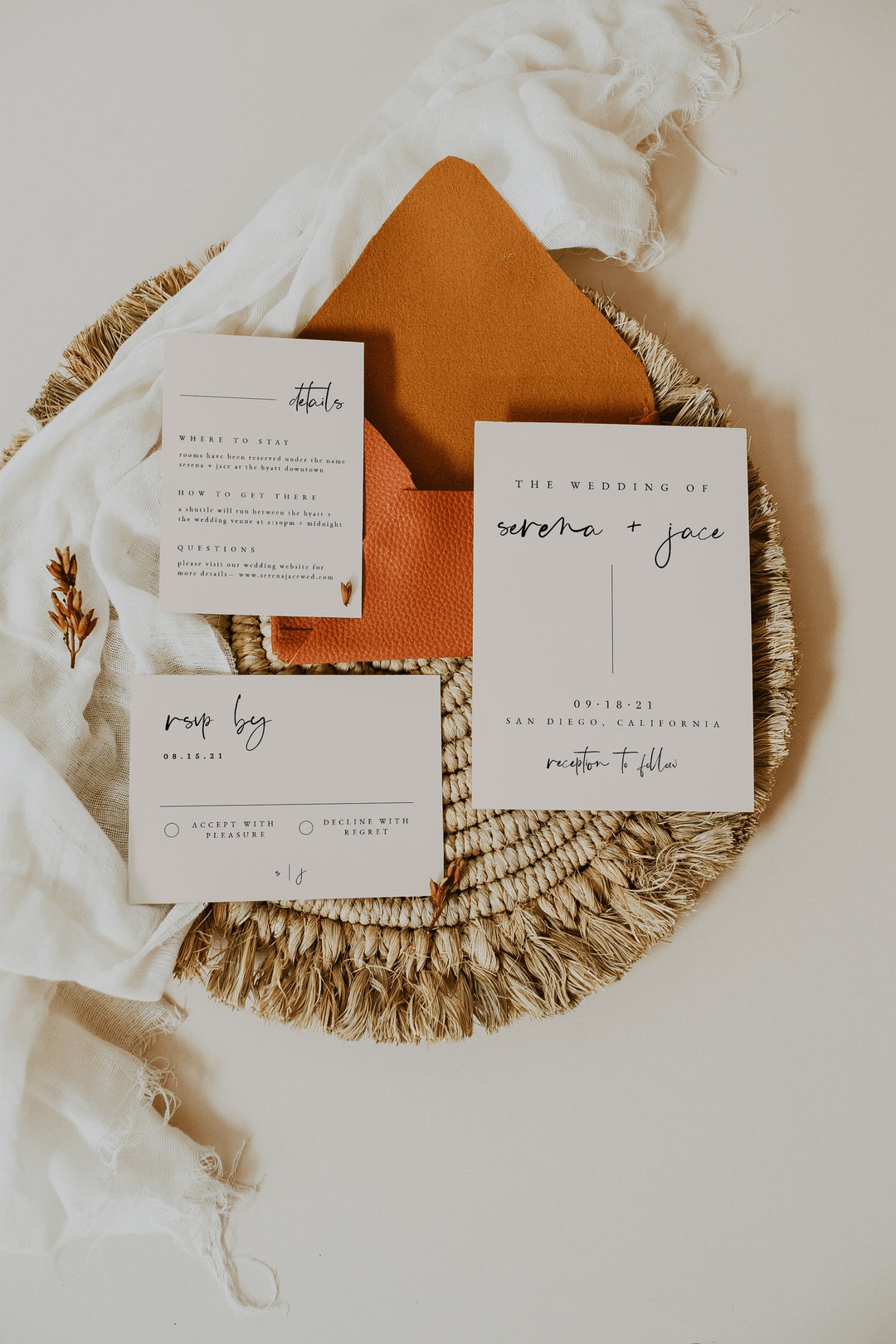 Minimalist Boho Wedding Invitation Suite — Printable Bohemian Wedding ...