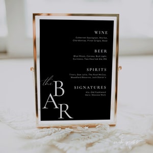 Modern Black Bar Menu Template | Elegant Wedding Drink Sign | Classic ...