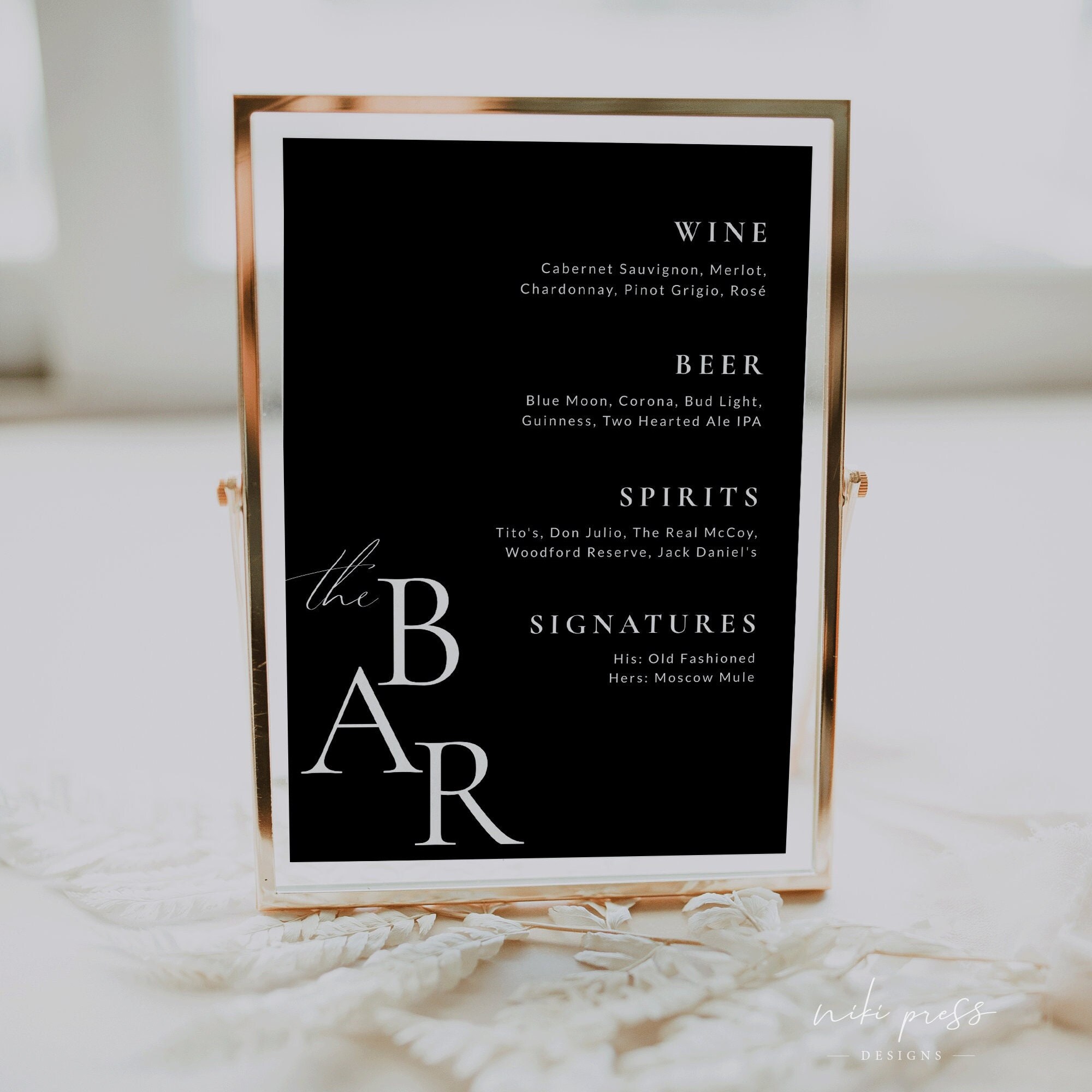 Modern Black Bar Menu Template Elegant Wedding Drink Sign - Etsy